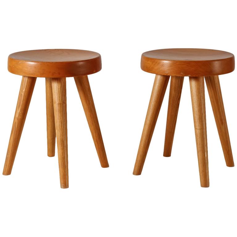 Charlotte Perriand Pair of Four-Legged Stools, France, 1960s For Sale ...