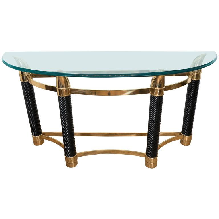 Italian Mezza Luna Console Table with Horn Shaped Base and Beveled ...