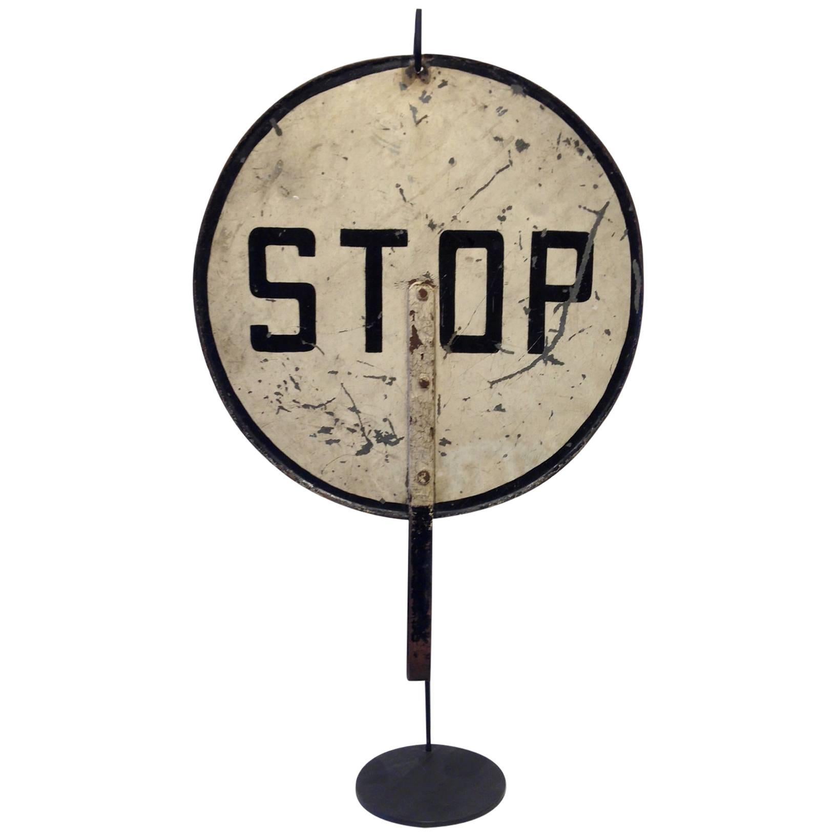 Vintage Painted Metal Hand-Held Stop Sign C. 1940s at 1stDibs