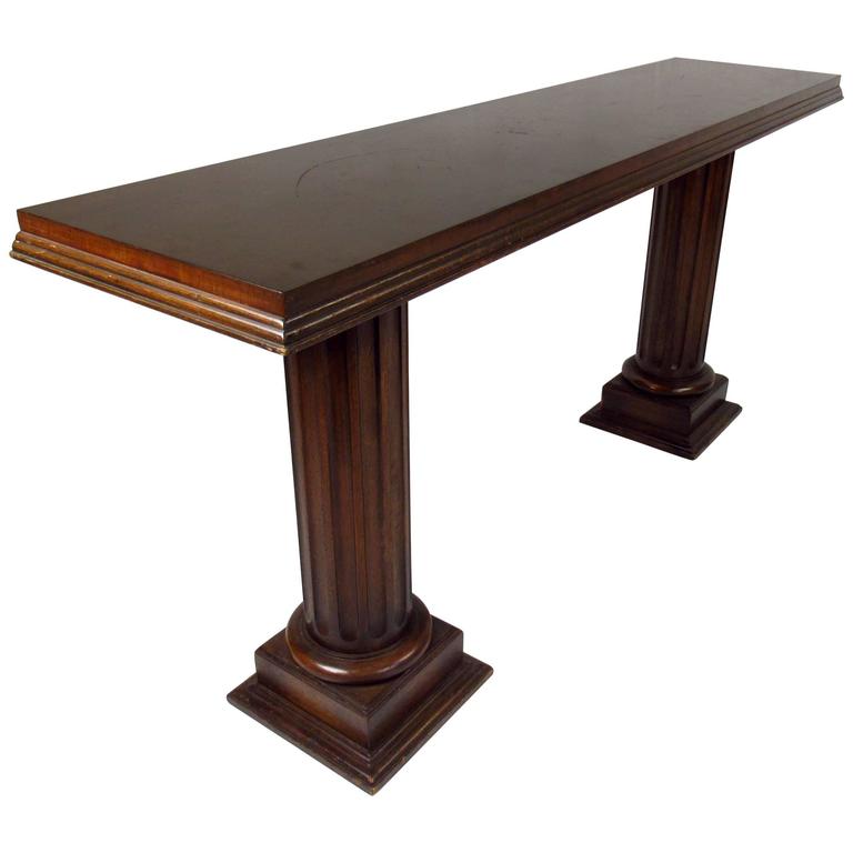 Midcentury Double Column Sculpted Console Table at 1stDibs