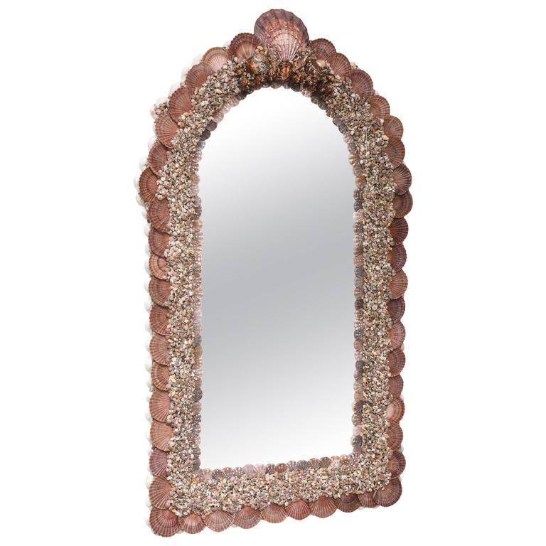 Palm Beach-Glam Bespoke Arch-Topped Grotto Mirror with Sea Shells at ...