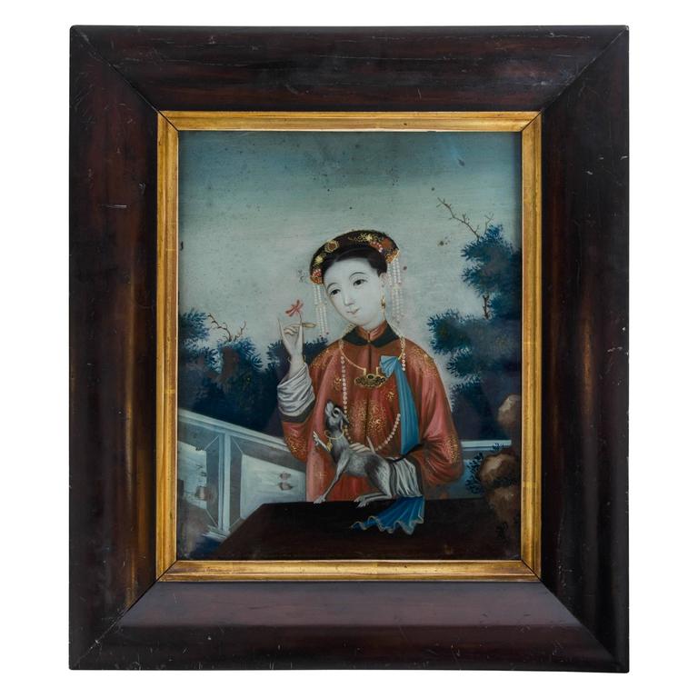 Rare 18th Century Chinese Glass Painting at 1stDibs
