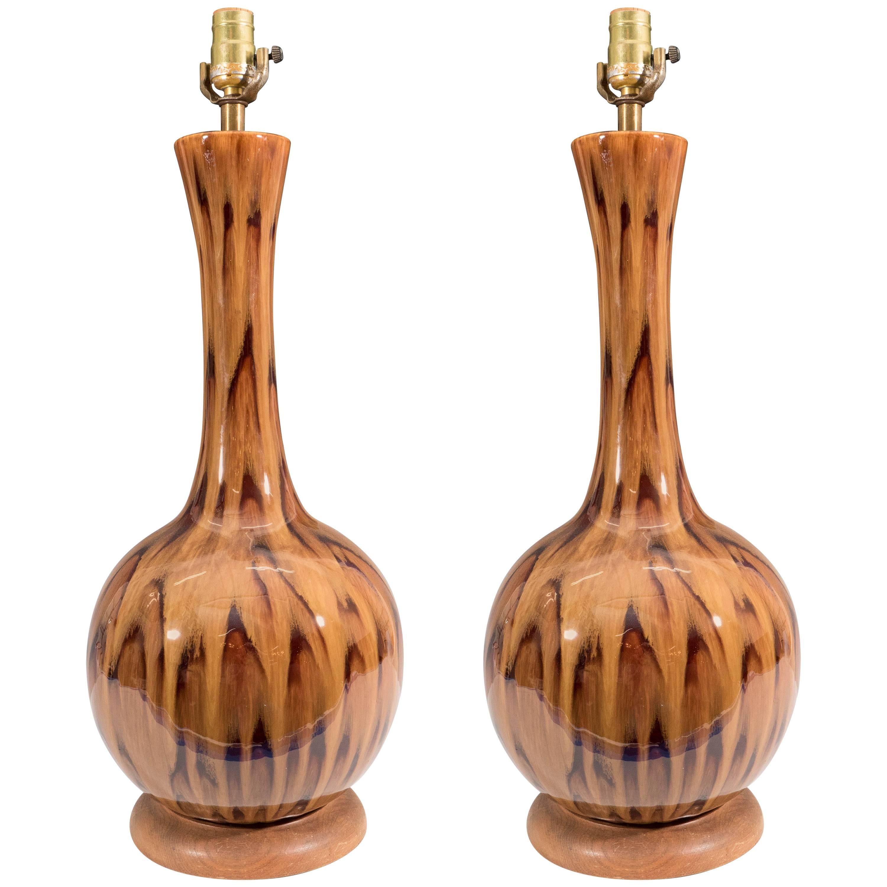 Pair of Vintage Roy Hamilton Double Gourd Ceramic Table Lamps at 1stDibs