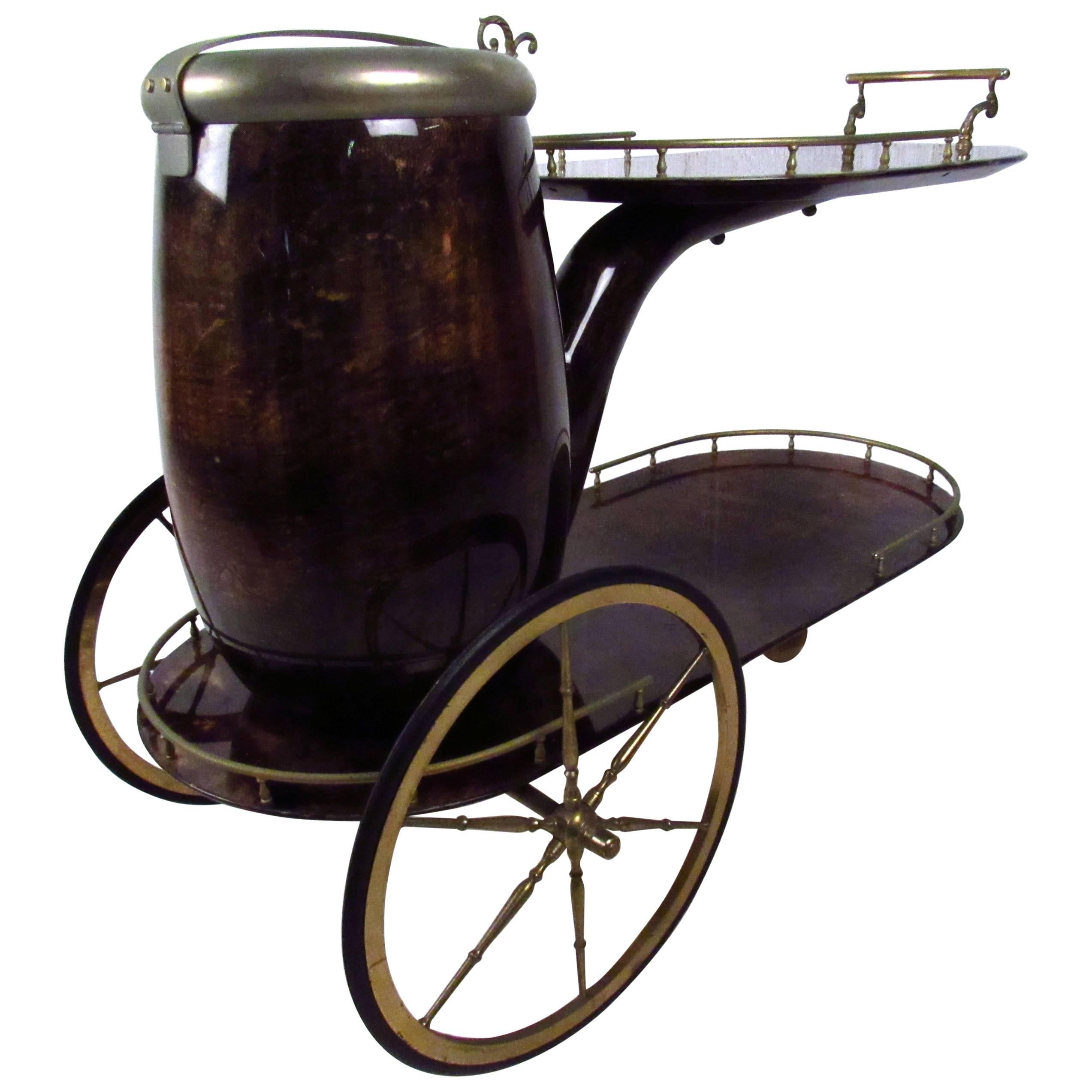 Unique Midcentury Italian Goatskin "Pipe" Bar Cart by Aldo Tura For ...