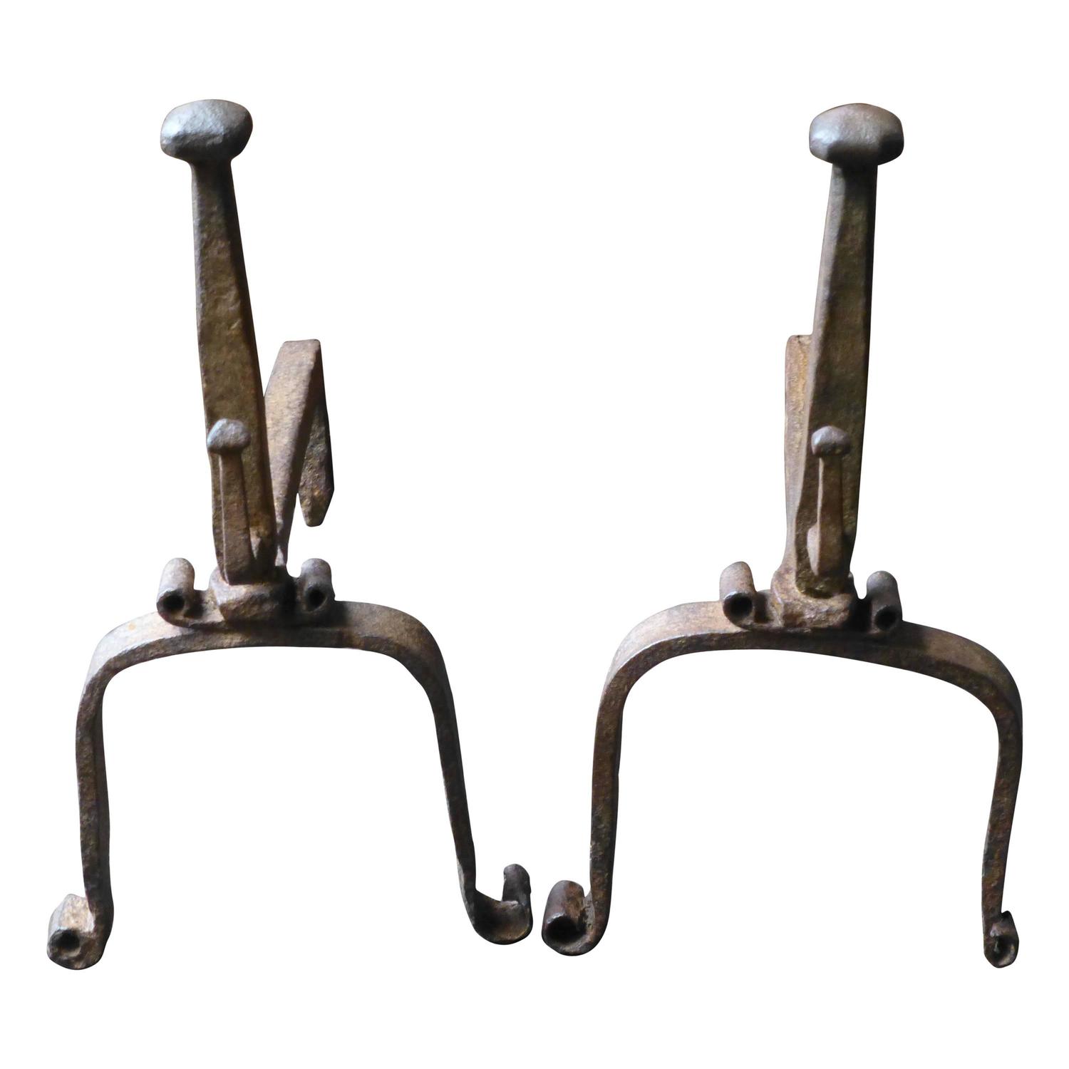 18th Century Wrought Iron Andirons, Firedogs For Sale at 1stdibs
