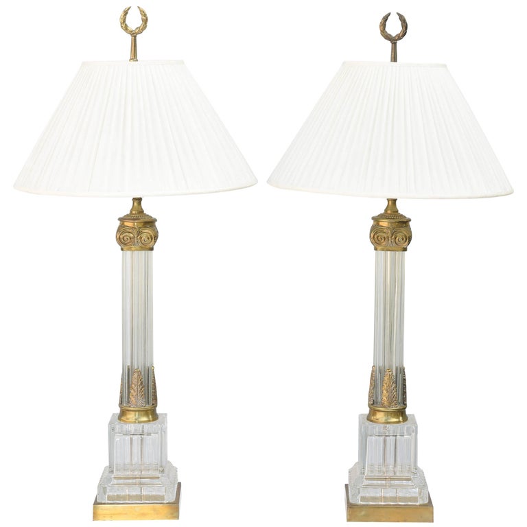 Pair of Fluted Glass Column Lamps For Sale at 1stDibs