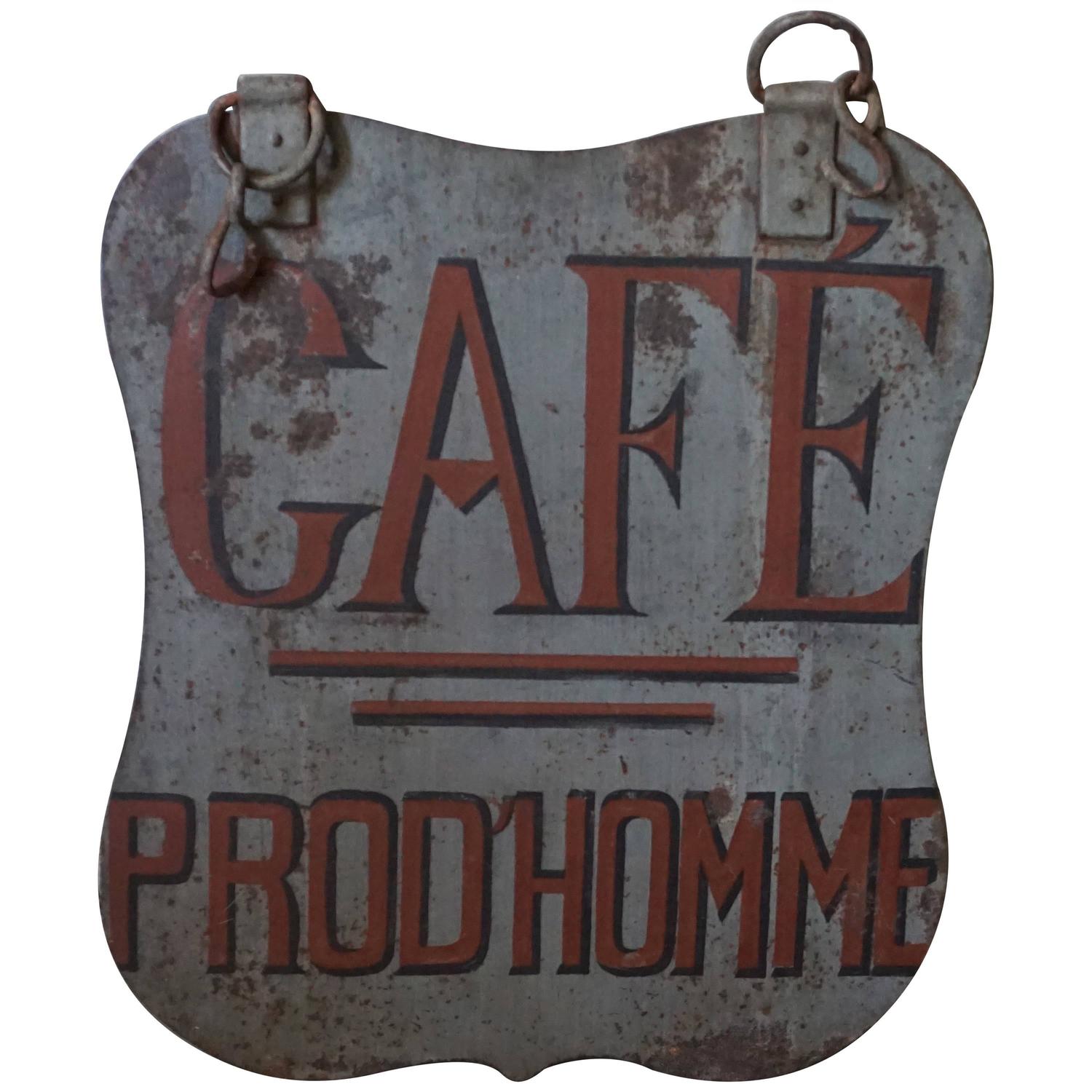Hand Painted Double Sided French Cafe Sign For Sale at 1stdibs