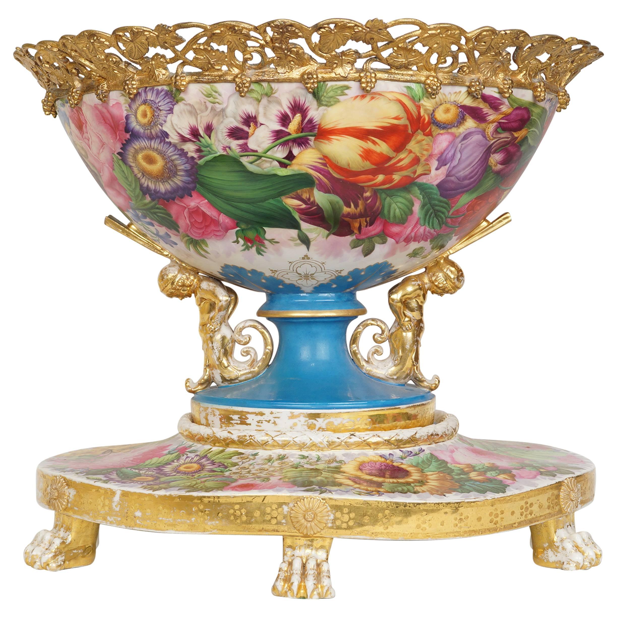 Russian of French Painted Porcelain Table Centerpiece with Floral ...