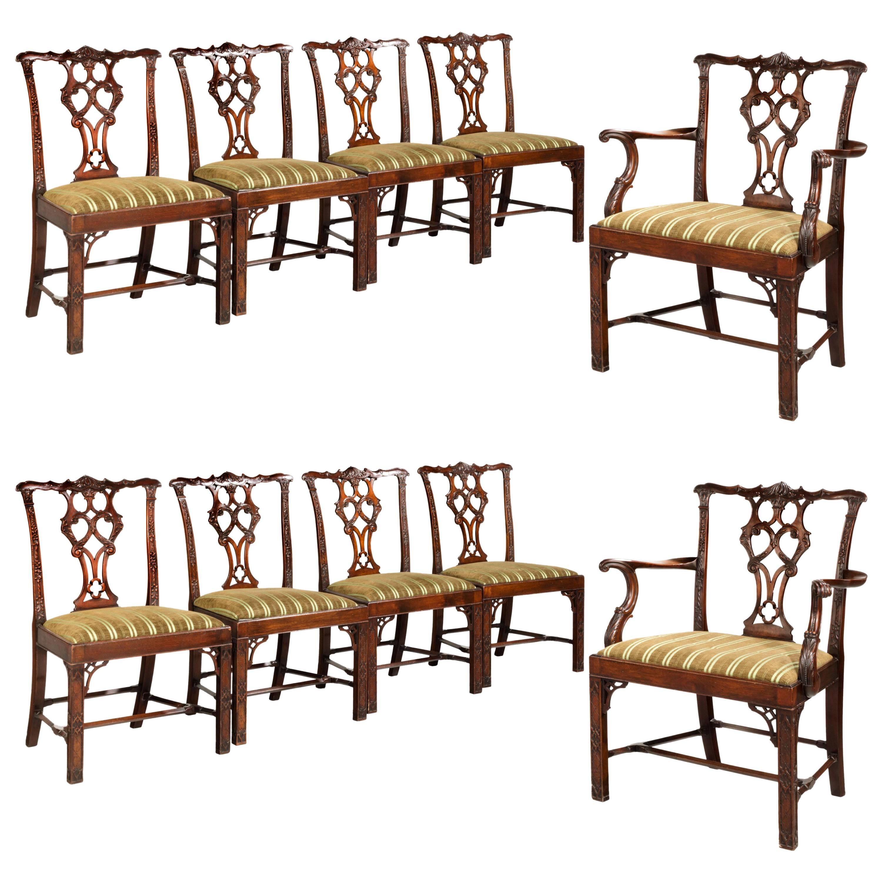 Set of Ten Chippendale Design Mahogany Framed Chairs at 1stDibs