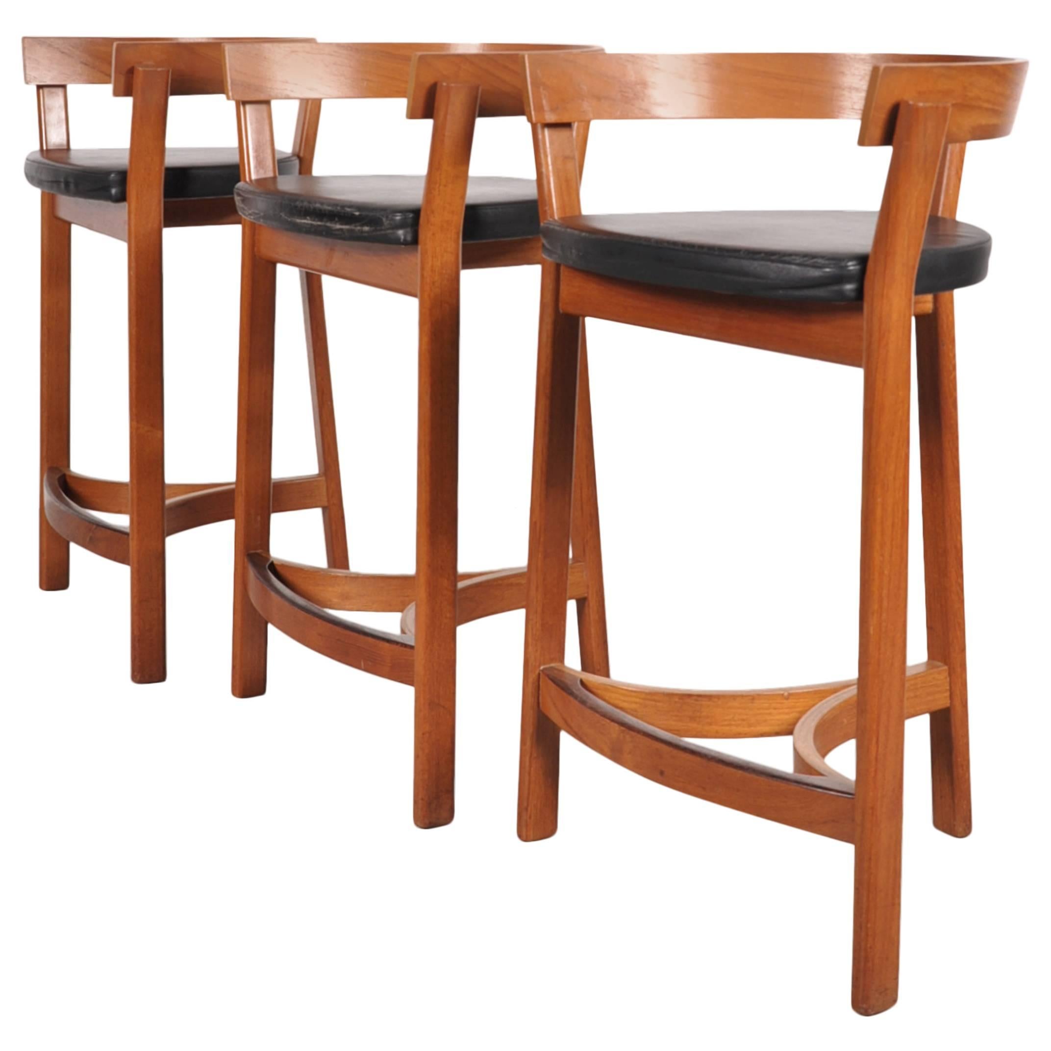 Set of Three Bar Stools by Oddense Maskinsnedkeri A/S Domus Danica ...