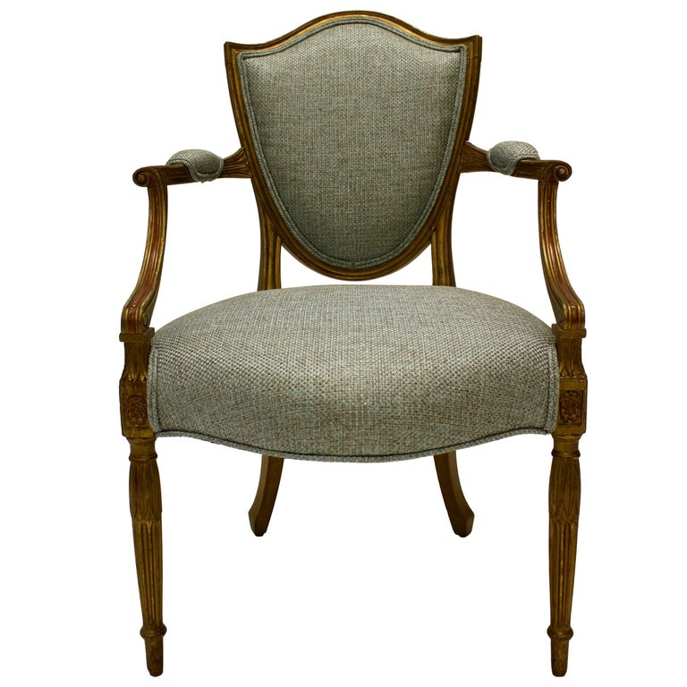 19th Century Hepplewhite Style Shield-Back Parcel-Gilt Armchair with ...