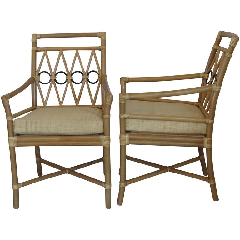 Ficks Reed Armchairs with Raffia Cushion Covers at 1stDibs