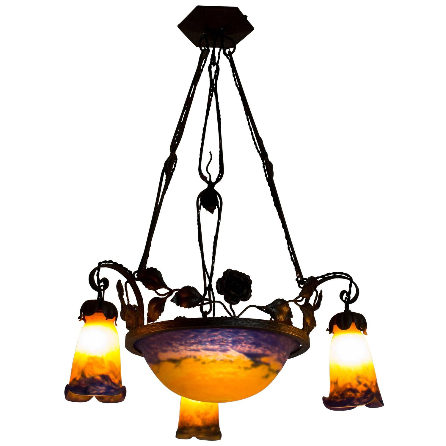 Stunning French Art Nouveau Chandelier by Muller Frères Luneville For ...