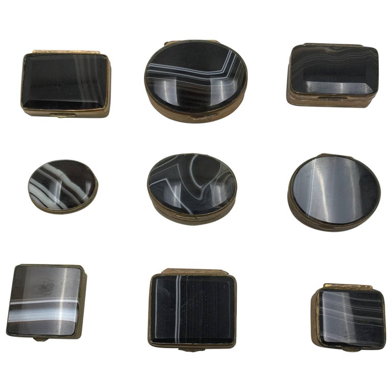 Nine Victorian Ormolu-Mounted Black Banded Agate Snuff Boxes, 19th ...