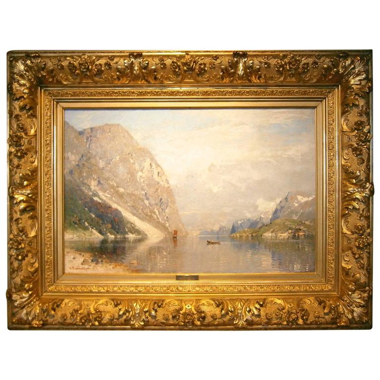 "Fjordslandschaft" An Atmospheric Oil by Georg Anton Rasmussen C.1897 ...