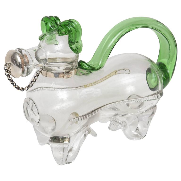 Very Rare Dual Tone Glass Dog Decanter at 1stDibs