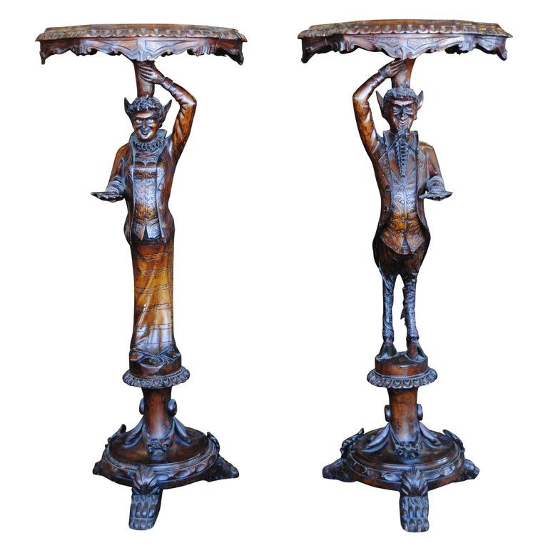 Pair of Venetian 19th Century Carved Pedestal Tables Devil and His ...