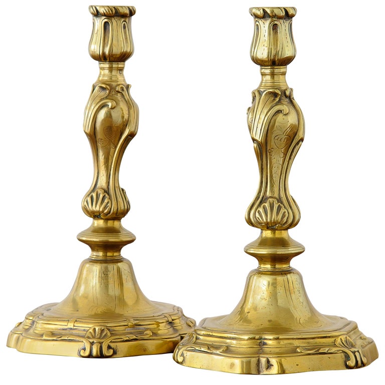 Pair of Louis XV, Regency, Candlesticks in Bronze at 1stDibs