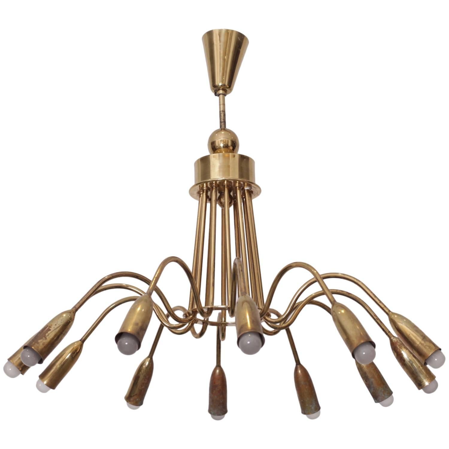 Brass Huge Hand-made Brass Leaf Ceiling Light For Sale at 1stDibs