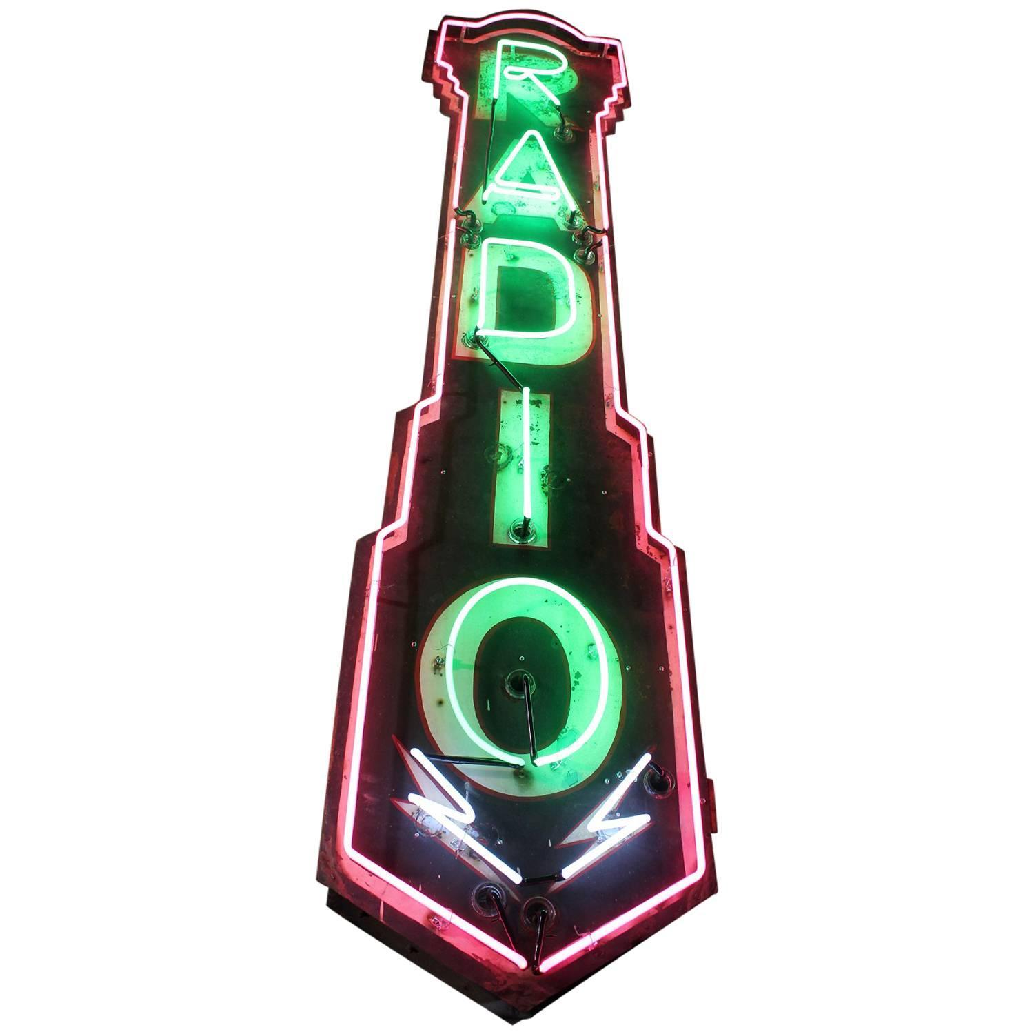 Art Deco Double-Sided Neon Sign RADIO at 1stdibs
