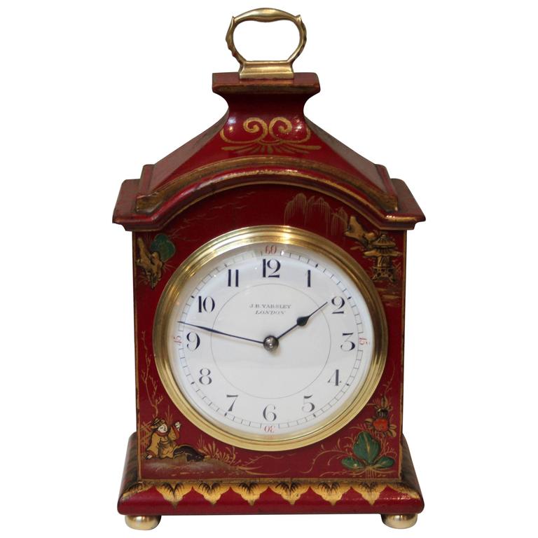 Red Chinoiserie Mantel Clock at 1stDibs