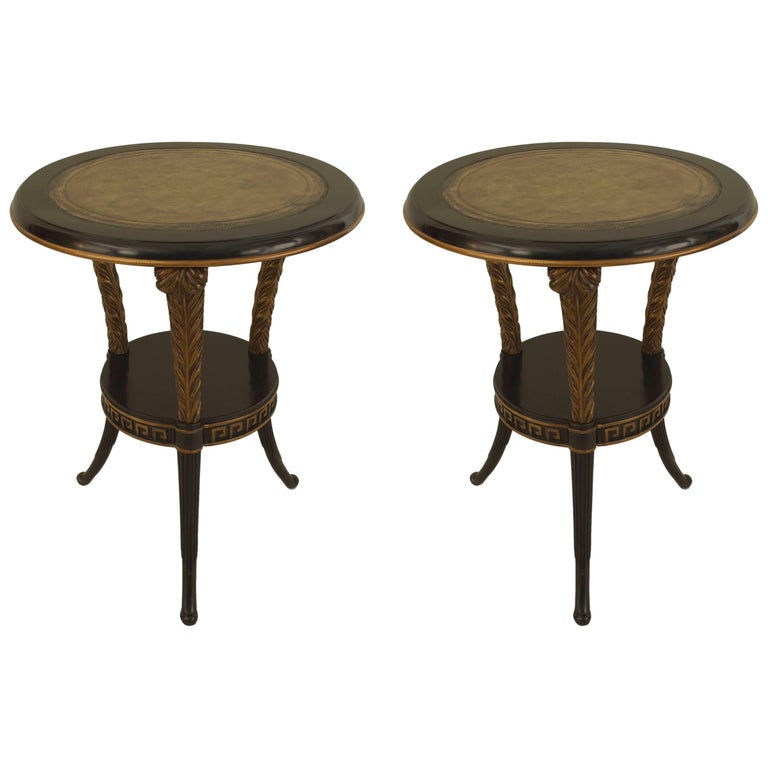 Pair of Maison Janson French Regency Style Ebonized Greek Key End ...