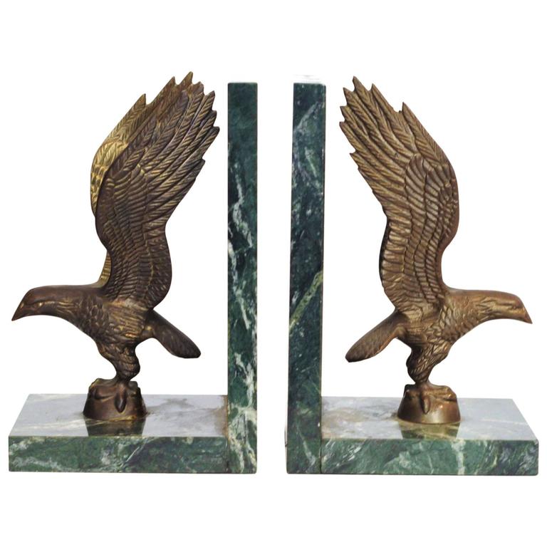 Pair of Brass and Marble Eagle Bookends at 1stDibs