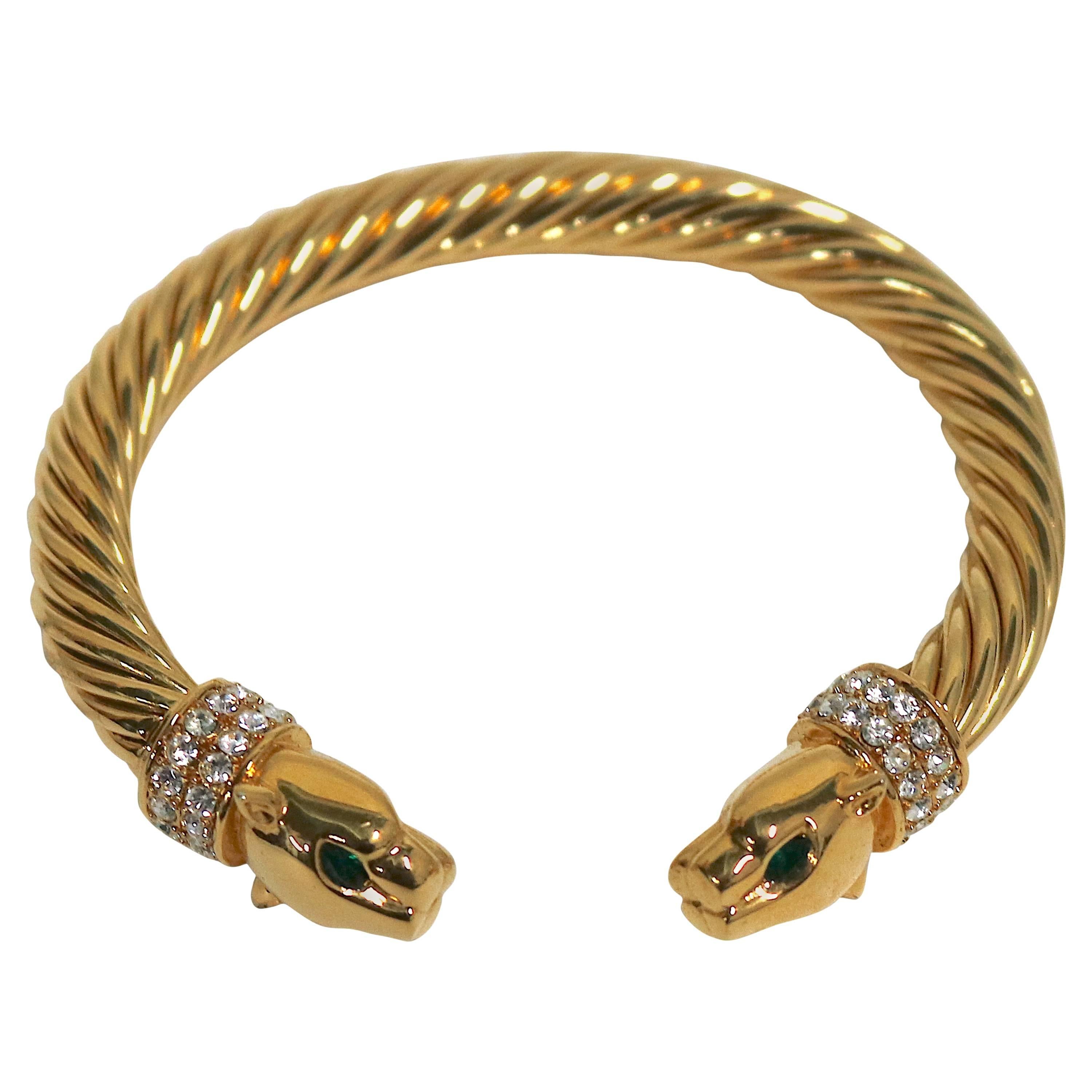 Gold Plate Panther Bangle Bracelet signed For Sale at 1stDibs