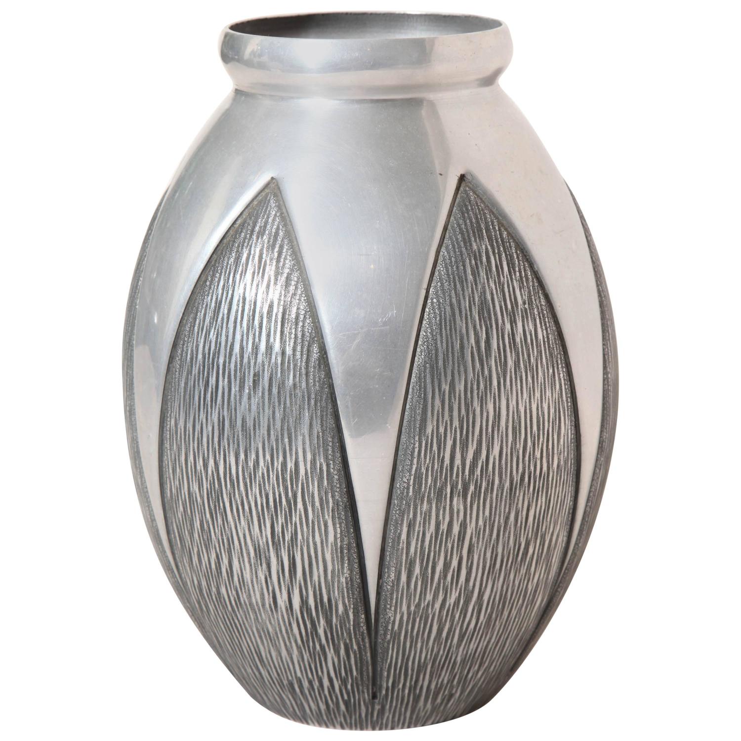 Rene Delavan French Art Deco Hand-Hammered Aluminum Vase at 1stdibs
