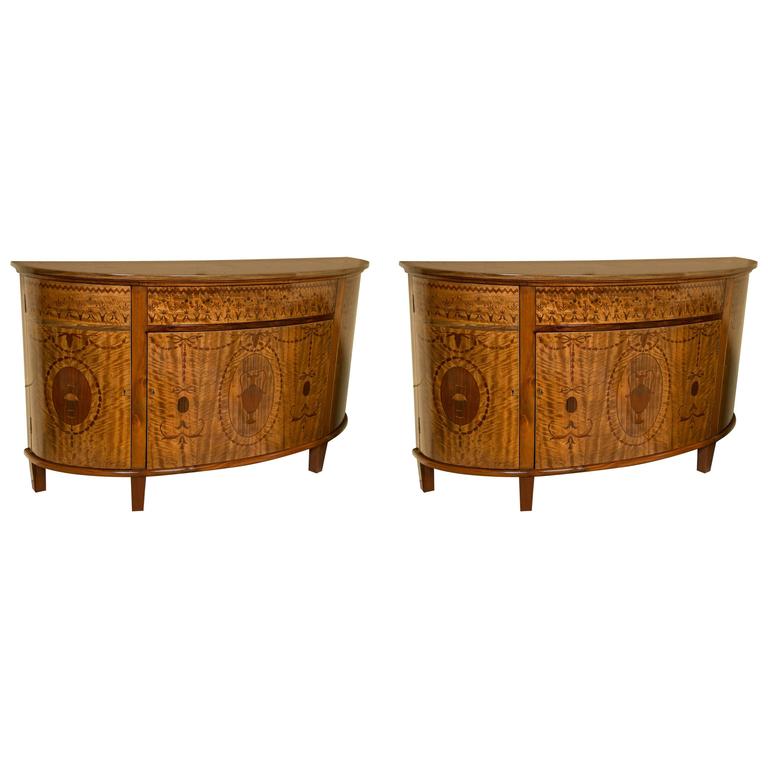 Pair of Adams Style Inlaid Demilune Console Sideboards at 1stDibs