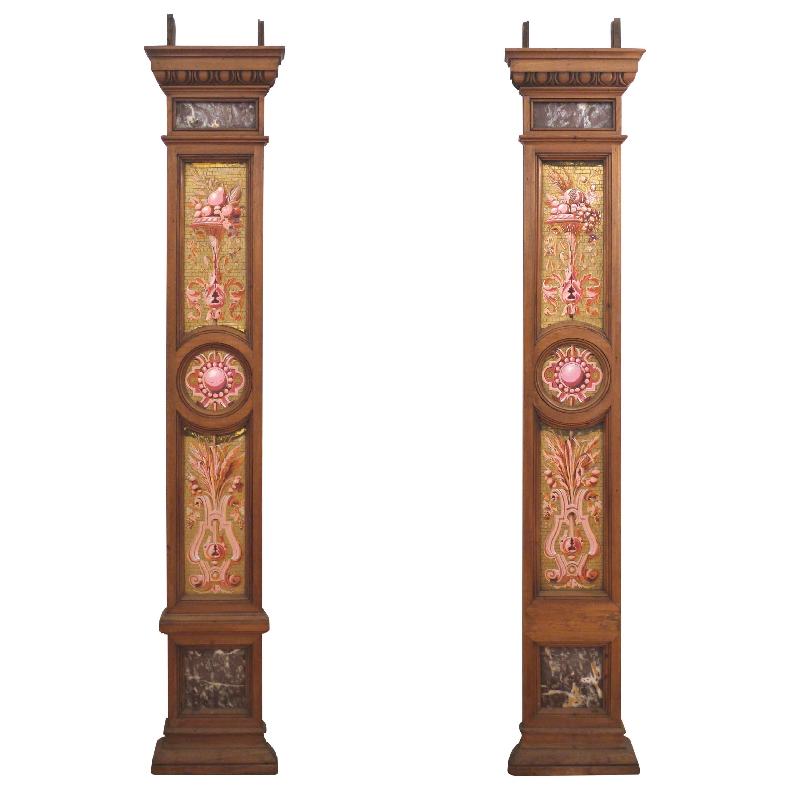 French Art Nouveau Pair of Pilasters, Gold Ceramic, Enamels, Marble ...