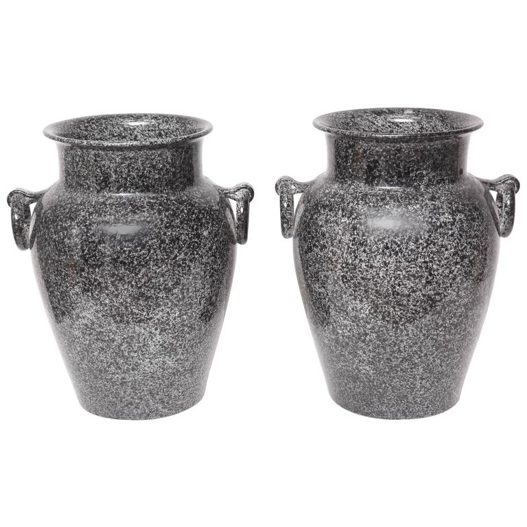 Pair of Midcentury Glazed American Pottery Urns in Black and Gray For ...