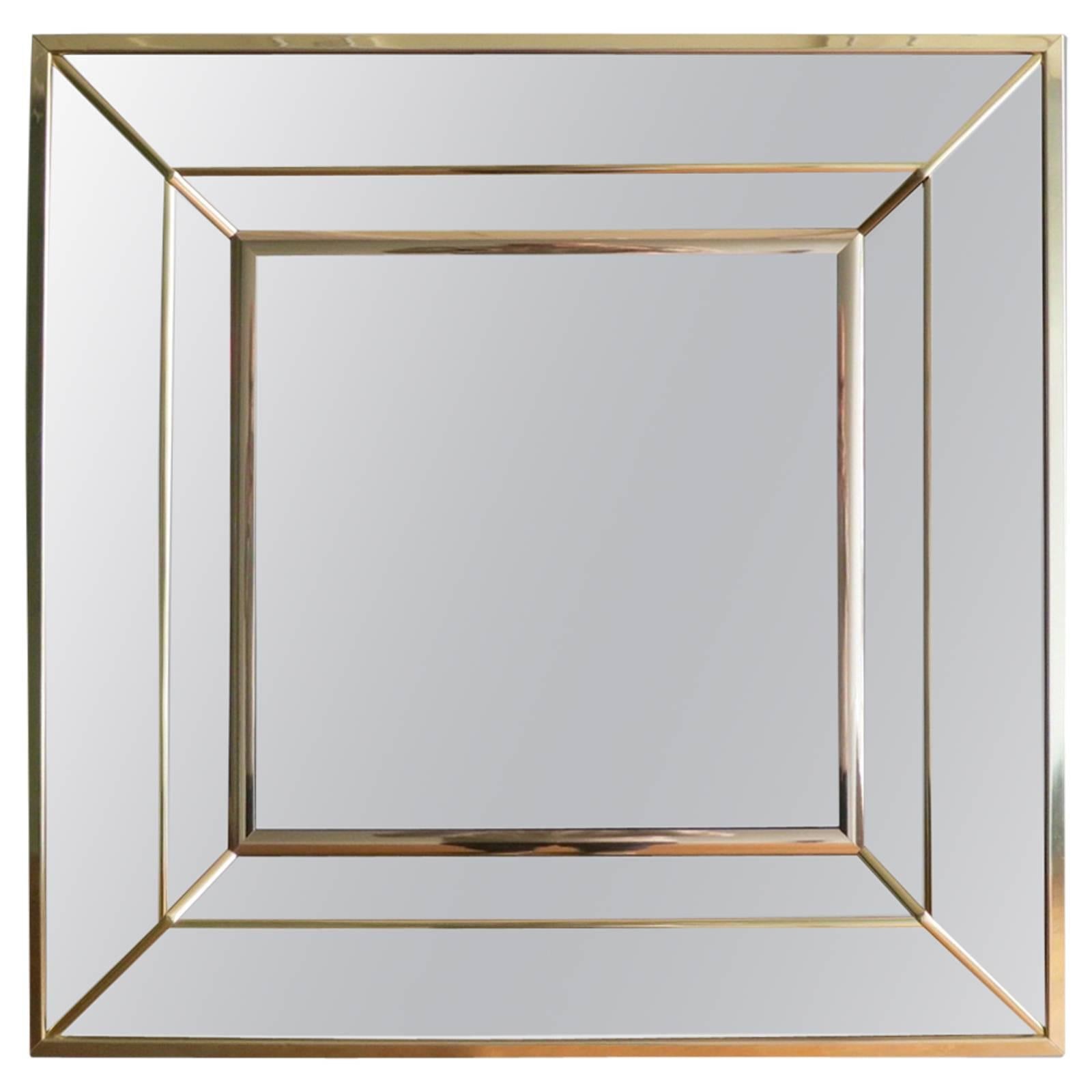 Square Brass Framed Cushion Panelled Mirror at 1stDibs