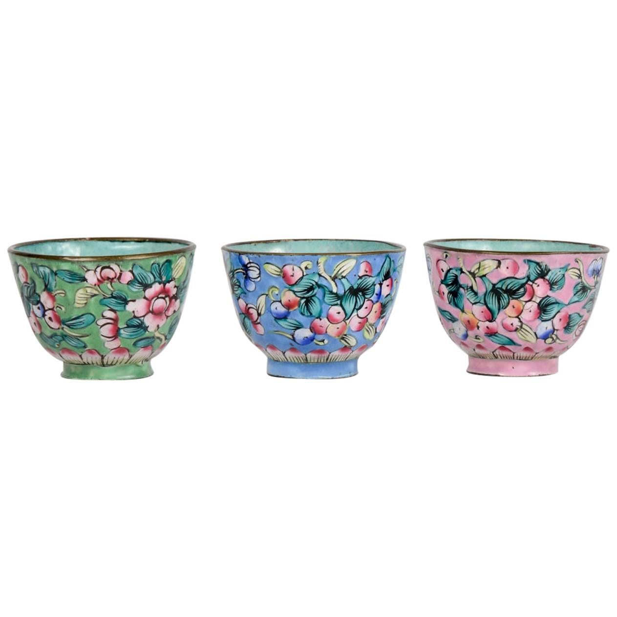 Three 19th Century Canton Enamel Cups For Sale at 1stDibs