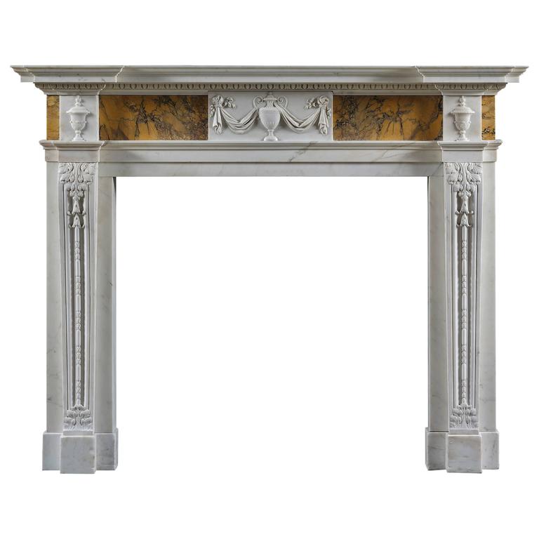Antique Neoclassical Fireplace Mantel in Siena and Statuary Marbles For ...