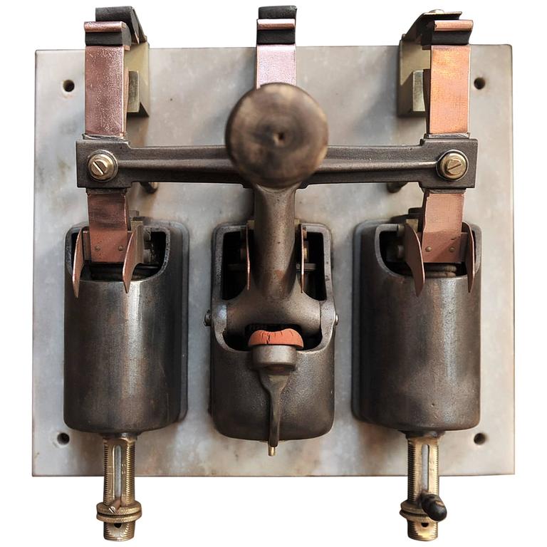 1940s French Marble and Steel Factory Electric Switchboard at 1stdibs