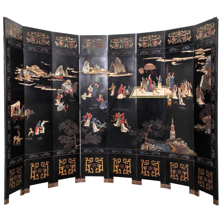 Eight-Panel Chinese Lacquered Screen at 1stDibs
