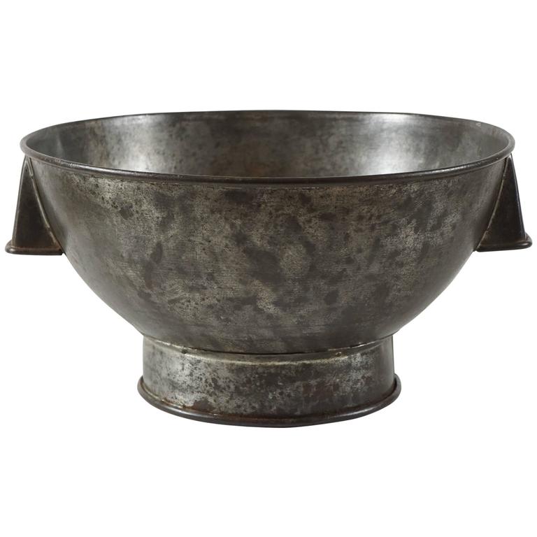 Double Handled Metal Bowl, Great Surface at 1stDibs
