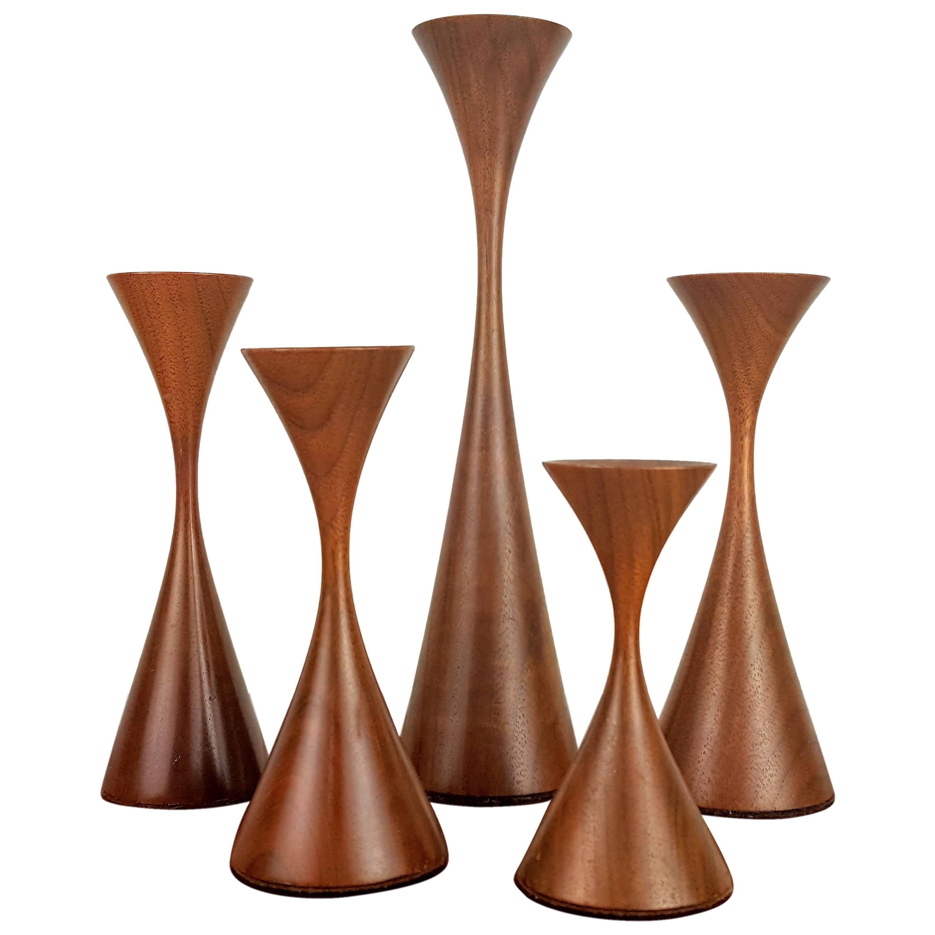 Grouping of Five Masterfully Turned Wood Candlesticks by Rude Osolnik ...