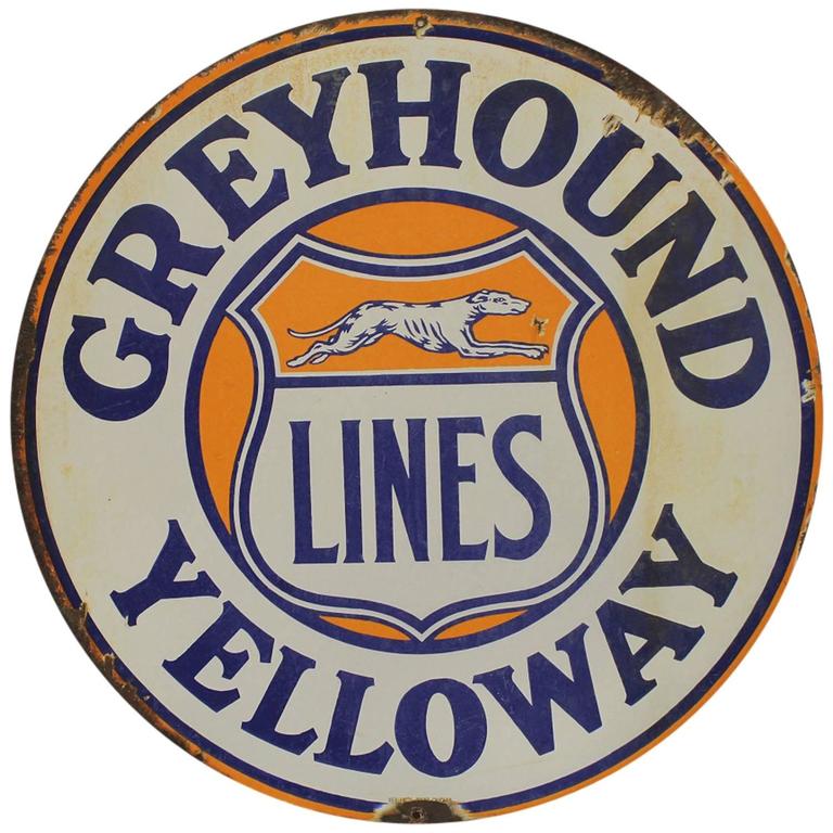 1920s Double-Sided Embossed Porcelain Sign " Greyhound Lines Yelloway ...