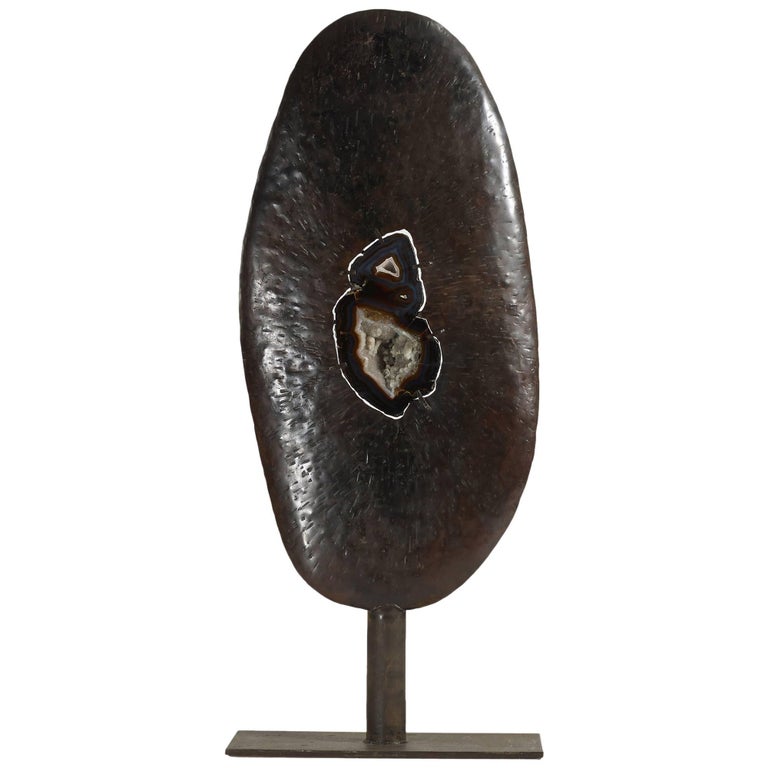 Stunning Hammered Iron and Geode Standing Sculpture For Sale at 1stDibs
