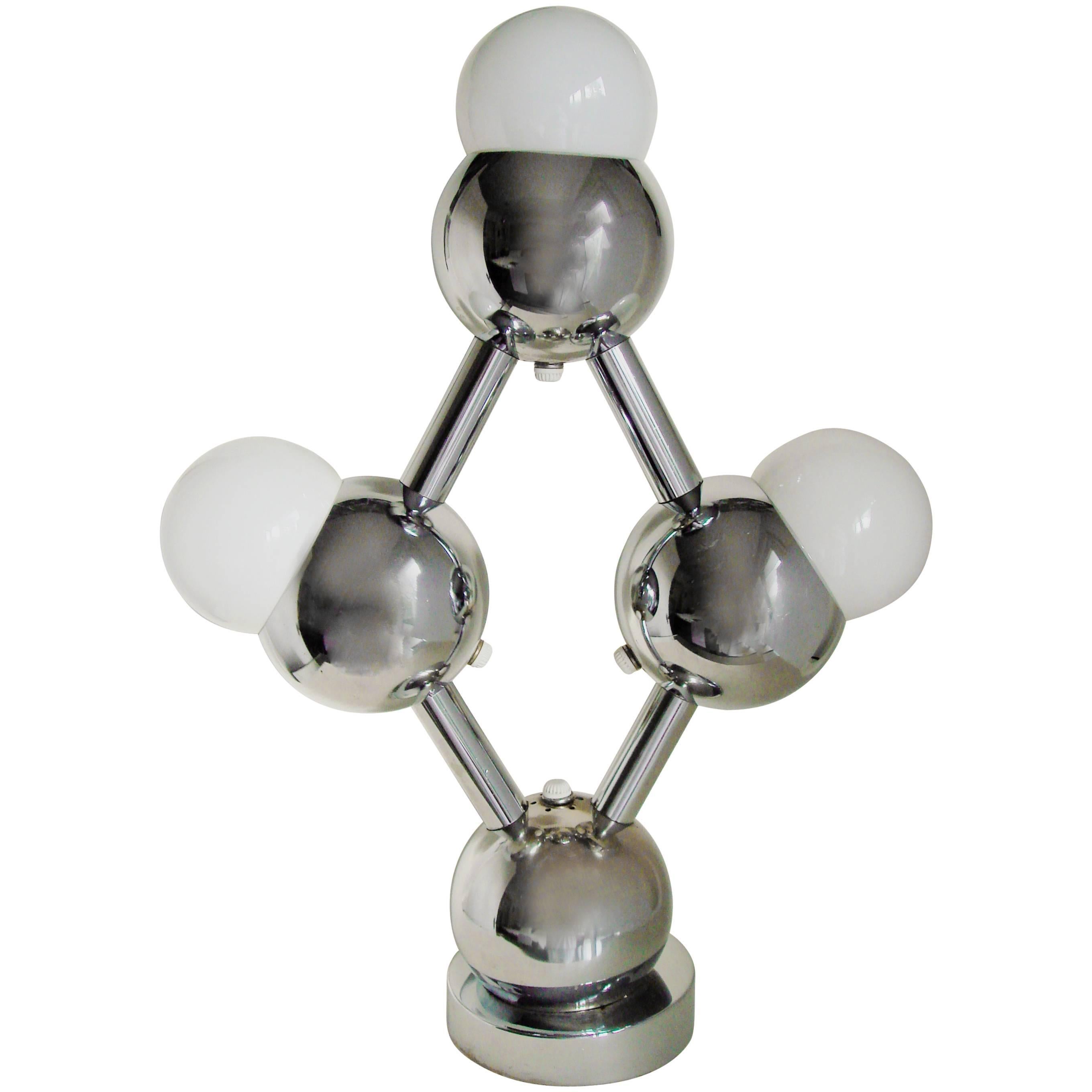 Large American Mid-Century Modern Chrome "Atomium" Triple Bulb Table ...