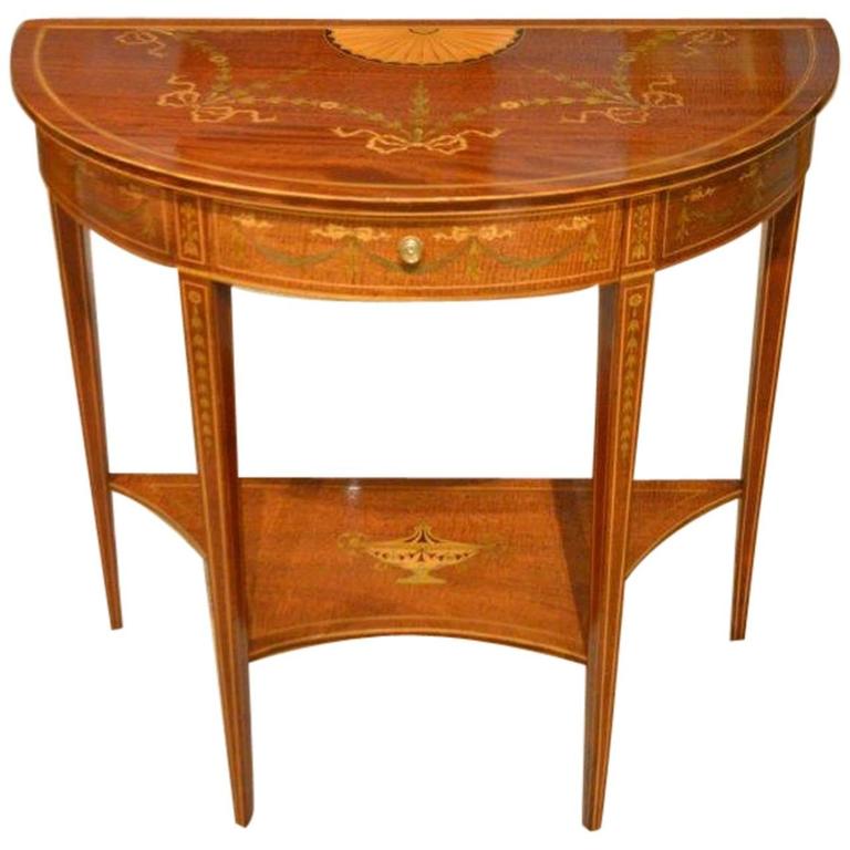 Mahogany Inlaid Edwardian Period Demilune Side Table at 1stDibs