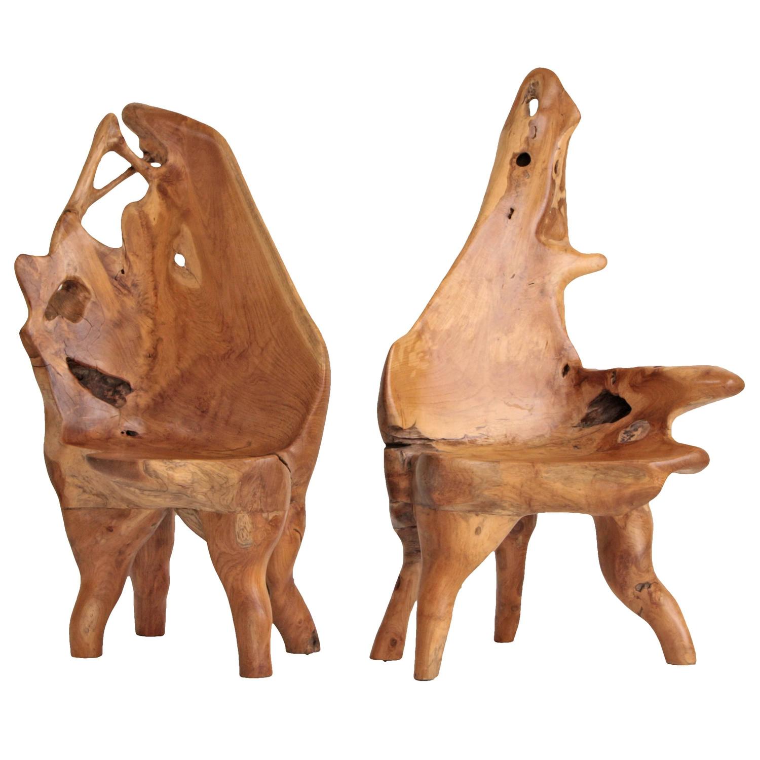 Pair of Organic Modern Burl Chairs Live Edge Wood at 1stdibs