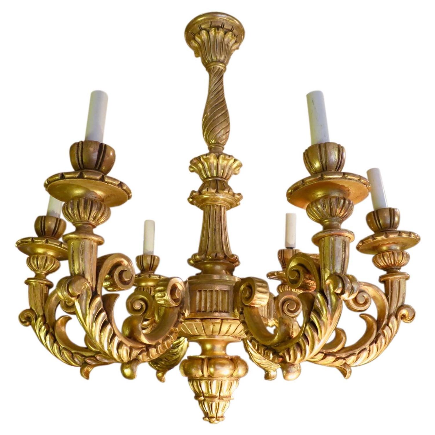 19th Century Giltwood Rococo Chandelier For Sale at 1stdibs