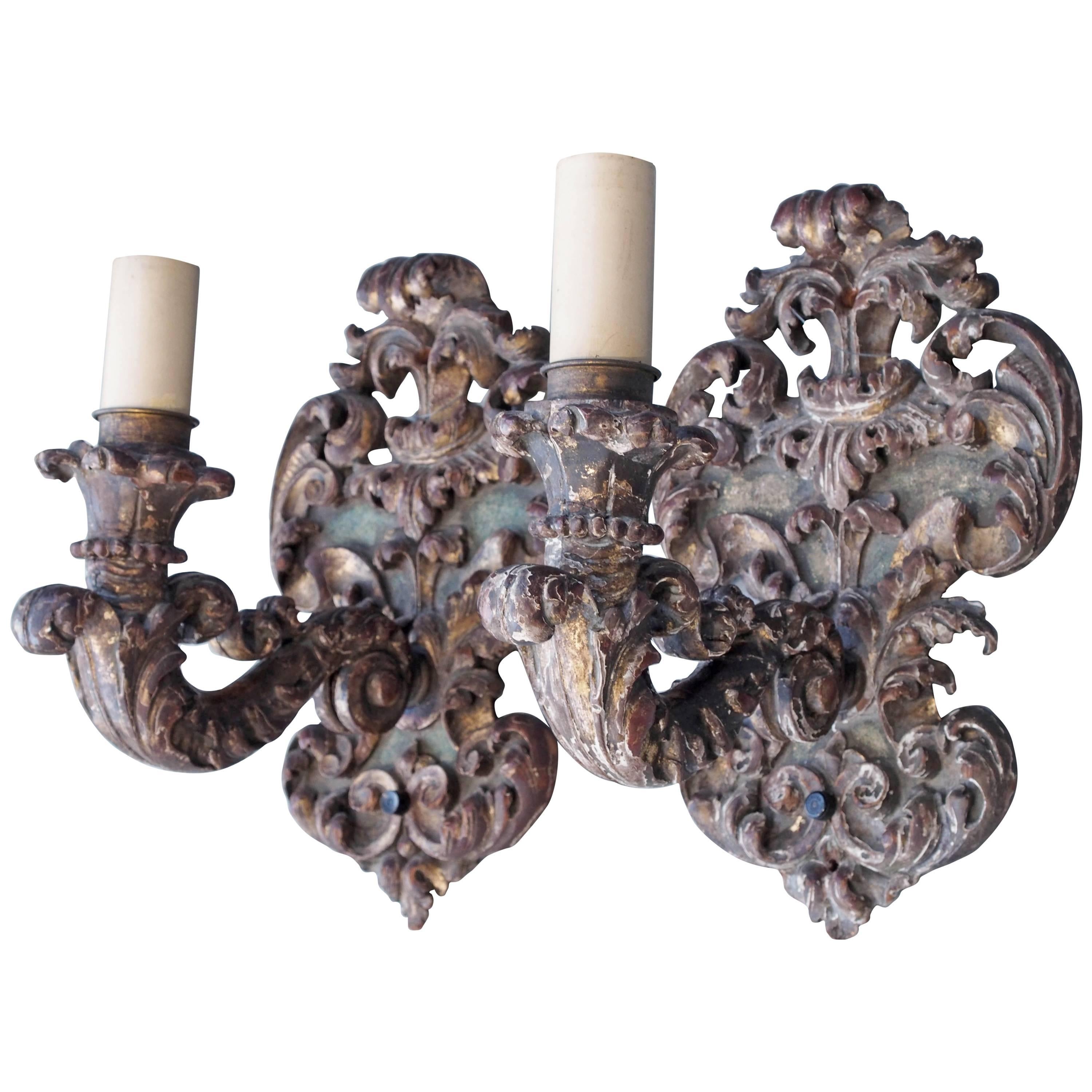 Pair of Very Large Period Baroque Carved Painted and Silver Gilt ...