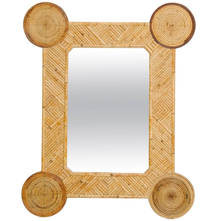 Midcentury Bamboo Framed Mirror at 1stDibs