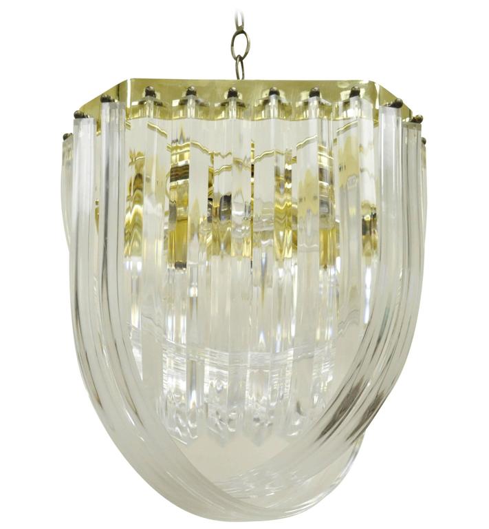 Vintage Hollywood Regency Brass and Lucite Ribbon Loop Chandelier at ...