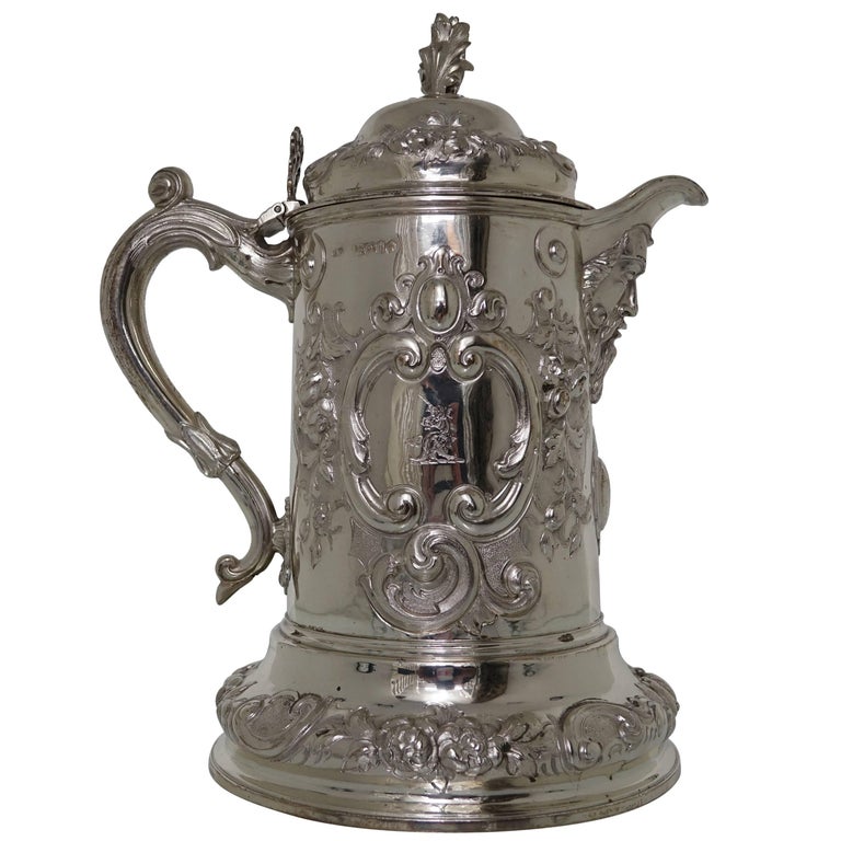 Large Antique Victorian 19th Century Silver Flagon, London, 1863 ...