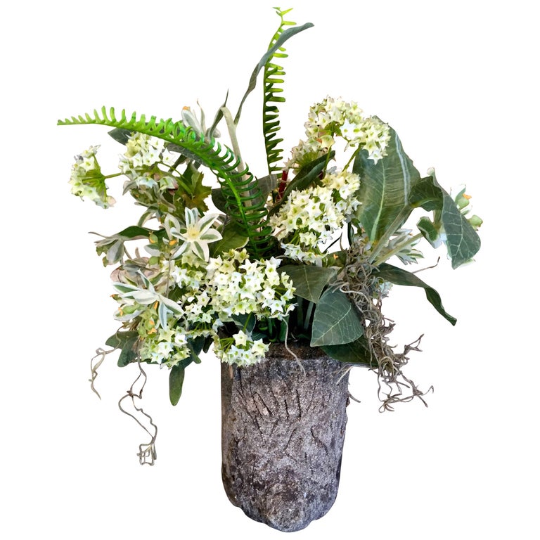Diminutive Faux Bois Container with Faux Flowers For Sale at 1stDibs